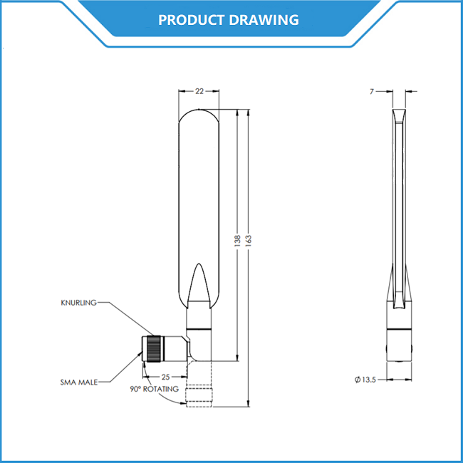 External 4G LTE Ultra Wideband Omni-Directional Swivel Antenna