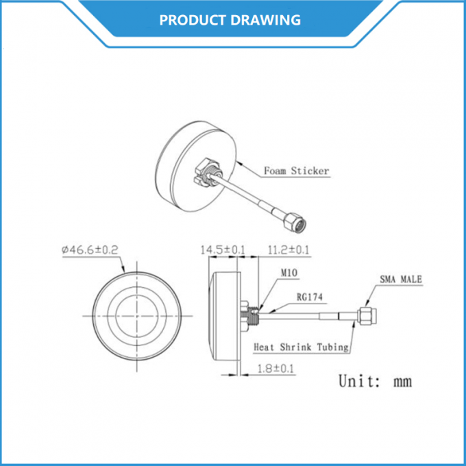 External 2dBi Gain UHF RFID Antenna 868MHz ISM Band Panel Mounting Puck ...